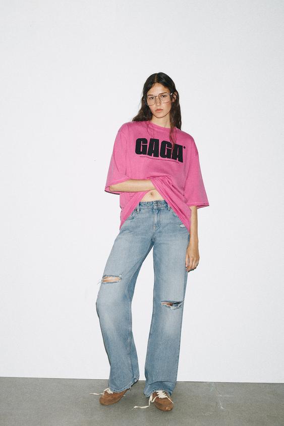 LADY GAGA ウォッシュ加工Tシャツ - ピンク | ZARA Japan / 日本