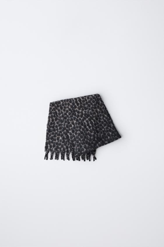 CACHECOL ANIMAL PRINT COM FRANJAS - Cinzento-vigoré | ZARA Portugal