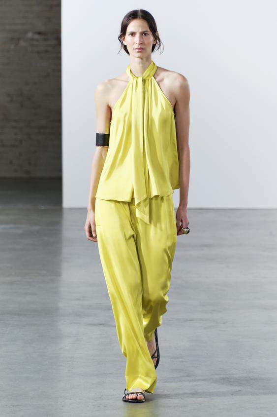 CELANA PANJANG PIAMA SATIN ZW COLLECTION - Kuning lemon | ZARA Indonesia