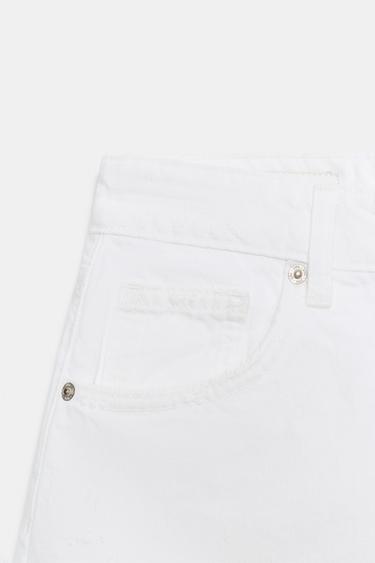 SHORT EN JEAN TRF TAILLE HAUTE DÉCHIRÉ - Blanc | ZARA France
