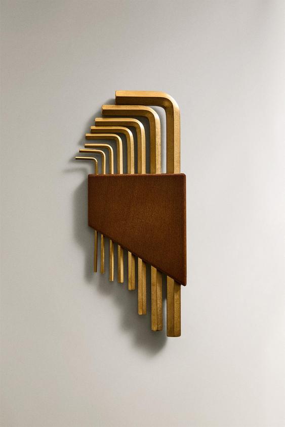 SET OF 8 STEEL ALLEN KEYS WITH WOODEN HOLDER - Golden | ZARA United States