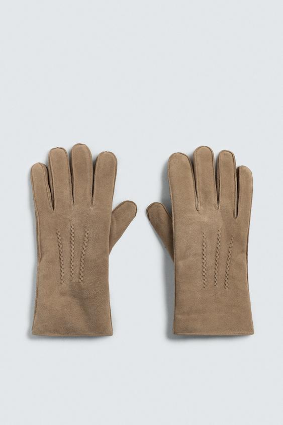 CONTRAST LEATHER GLOVES - Beige | ZARA Ireland