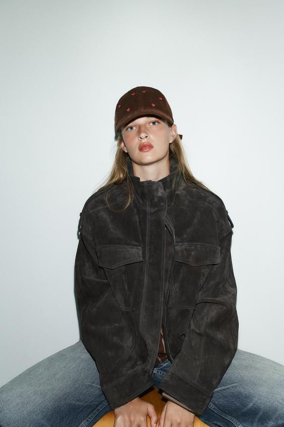 CORDUROY CAP WITH HEART EMBROIDERY - Brown | ZARA United States