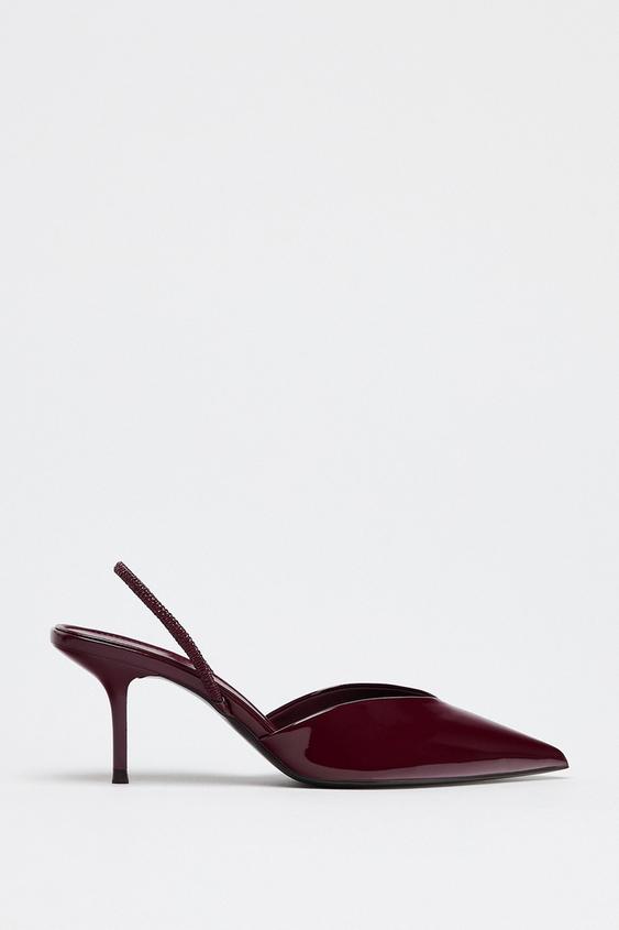 PATENT-EFFECT SLINGBACK SHOES - Burgundy Red | ZARA Australia