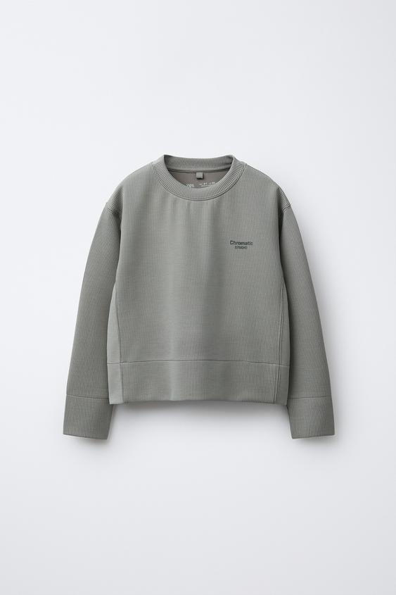 RIB SWEATSHIRT WITH SLOGAN AND MODAL - Grey | ZARA Singapore