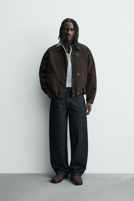 CROPPED FIT JACKET WITH FIREMAN CLASP - Chocolate | ZARA India