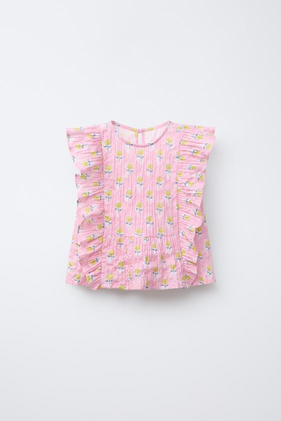 FLORAL PRINT RUFFLED TOP - Pink | ZARA United States