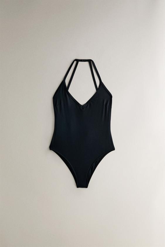 PLAIN BEACH SWIMSUIT WITH STRAPS AT THE BACK - Negro | ZARA Estados ...