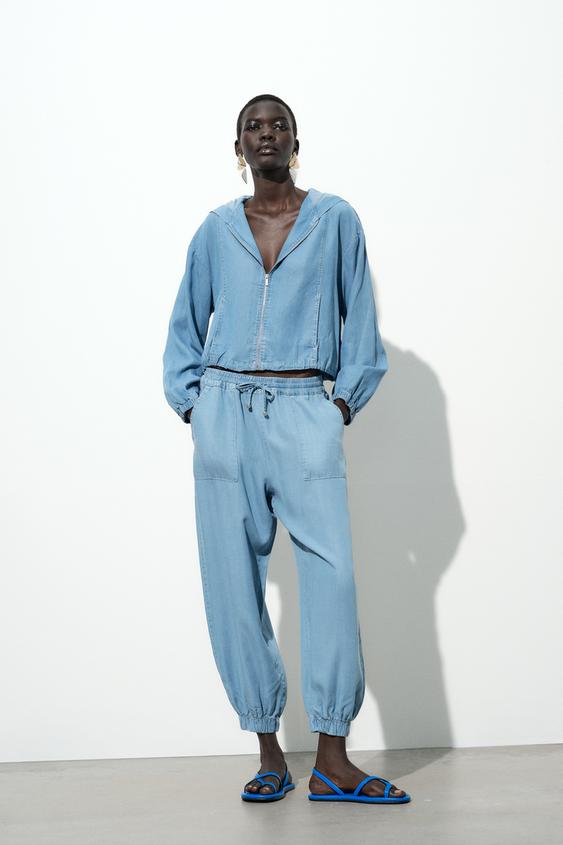 HOODED JACKET WITH ADJUSTABLE HEM - Light indigo | ZARA South Africa