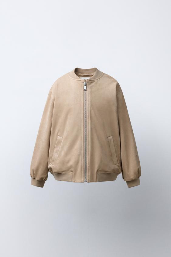 VESTE BOMBER EFFET DAIM - Beige clair | ZARA Belgique / Belgium