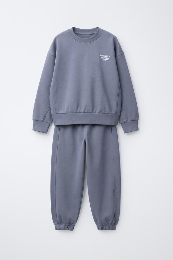 SWEATSHIRT AND JOGGER PANTS SET WITH TEXT - Duck blue | ZARA Canada