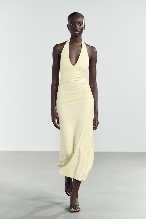 POLYAMIDE HALTER LONG DRESS - Pastel yellow | ZARA South Africa