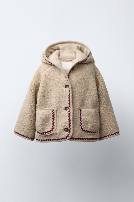 FAUX SHEARLING JACKET WITH WAVY TRIM AND FLEECE LINING - Light beige ...