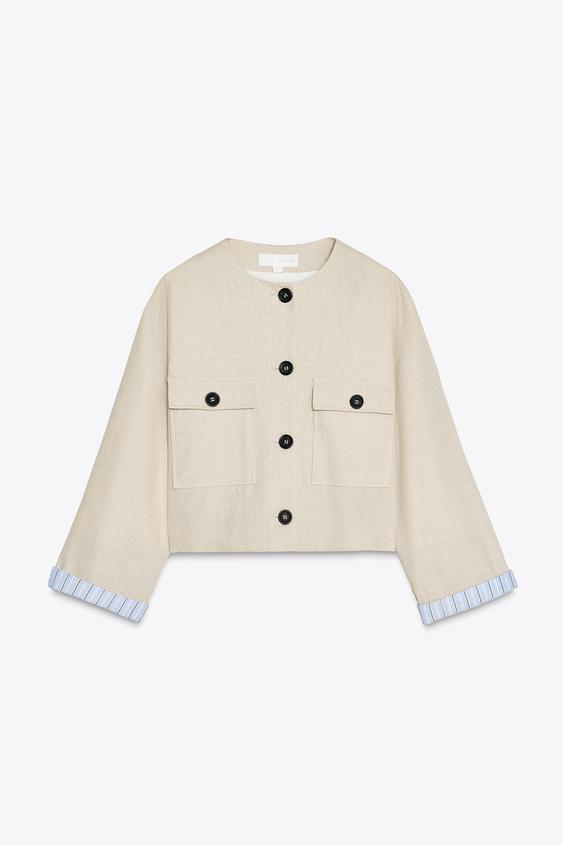 JAKET PENDEK DENGAN LINEN - Beige muda | ZARA Indonesia