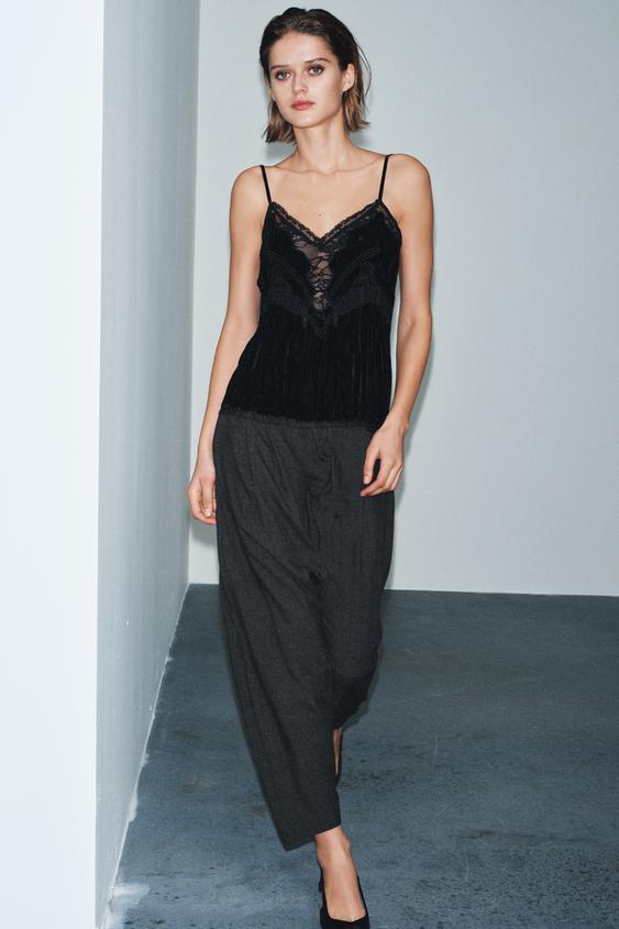 VELVET LACE TOP ZW COLLECTION - Black | ZARA Turkey