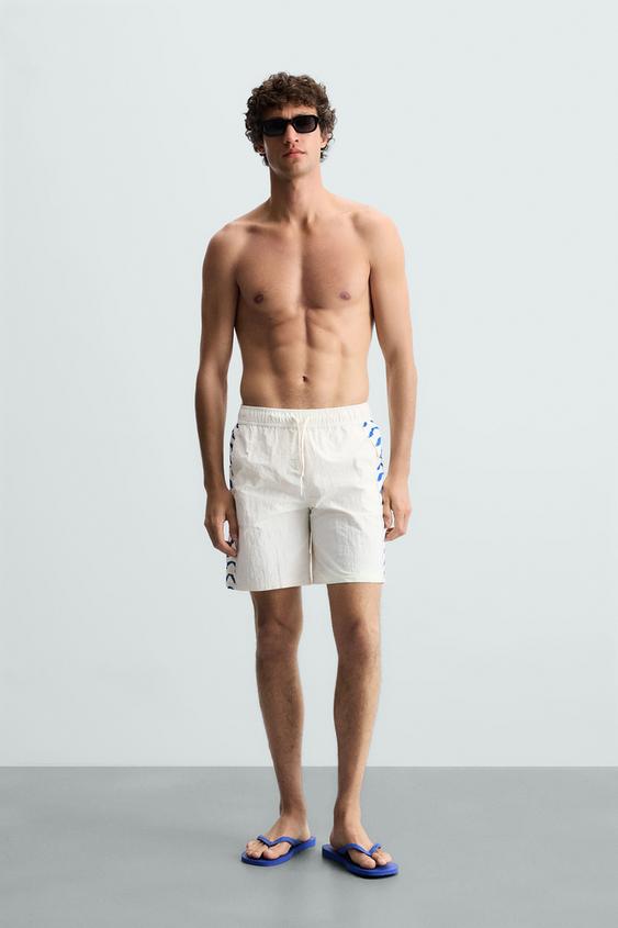 WAVY LONG SWIMMING TRUNKS - Ecru | ZARA New Zealand