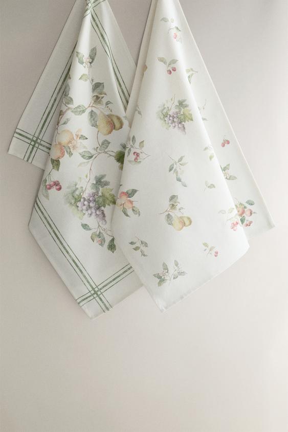 PACK PANOS COZINHA ALGODÃO FLORES (PACK DE 2) - Verde | ZARA Portugal