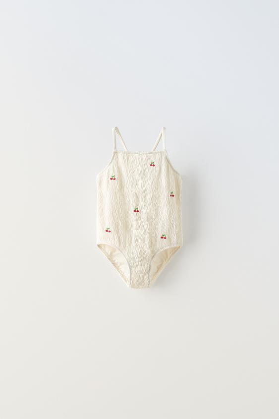 2 6 Years Textured Cherry Swimsuit Ecru Zara New Zealand