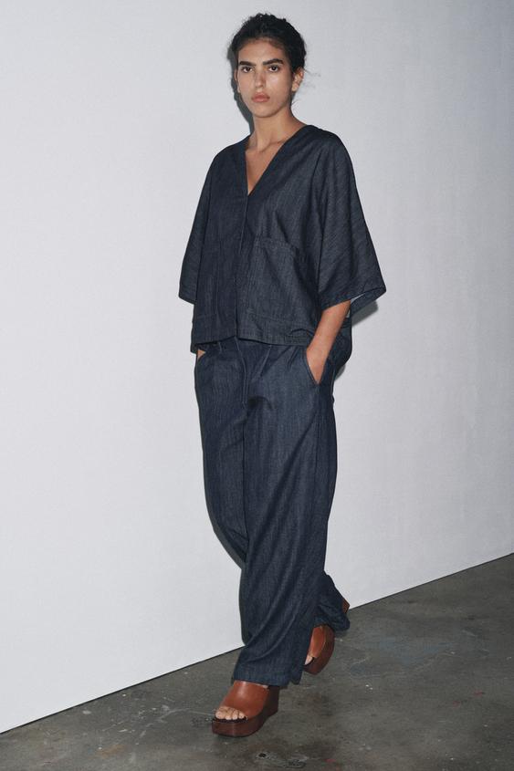 ZARA WOMAN COLLECTION RELAXED DENIM SHIRT - Blue | ZARA Turkey