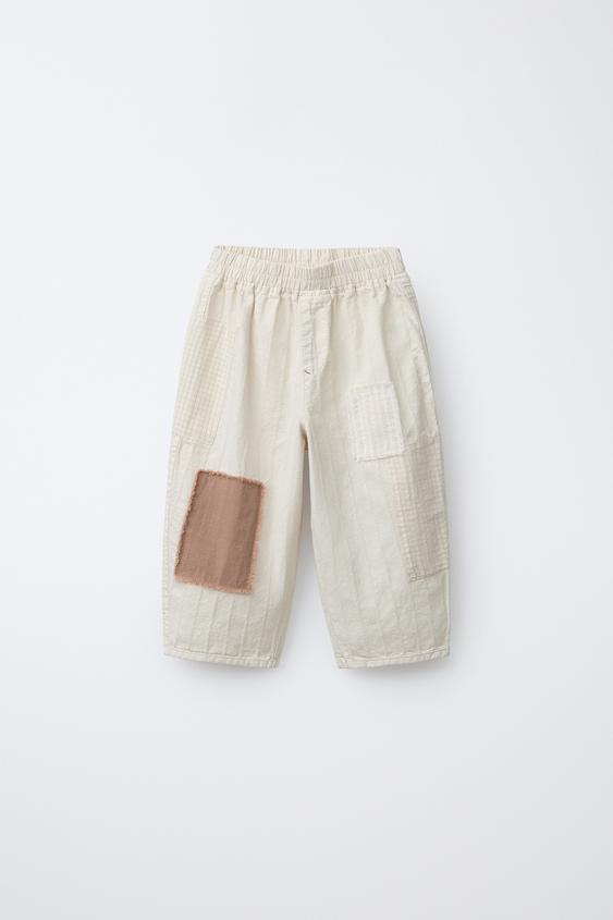 RUSTIC BAGGY TROUSERS WITH PATCHES - Ecru | ZARA South Africa