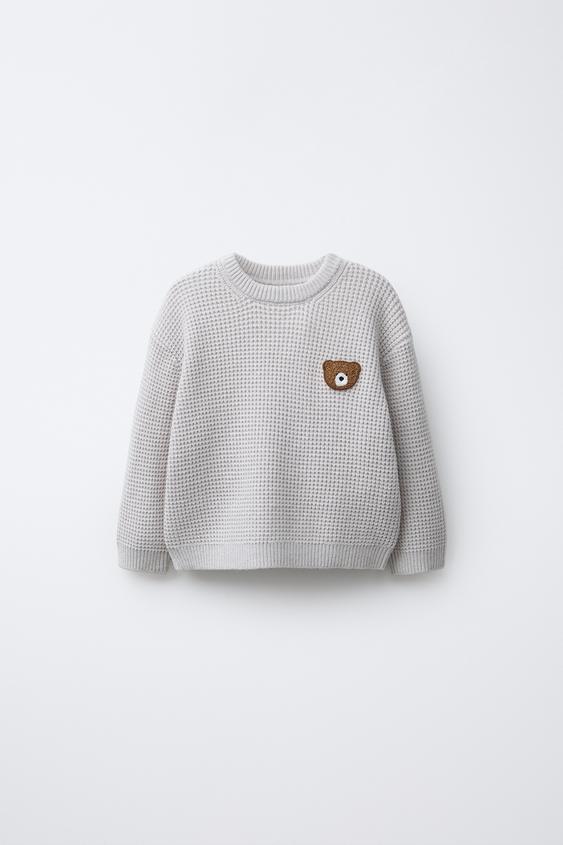 PULLOVER MIT WAFFELMUSTER UND BÄREN-PATCH - Hellgrau | ZARA Deutschland ...