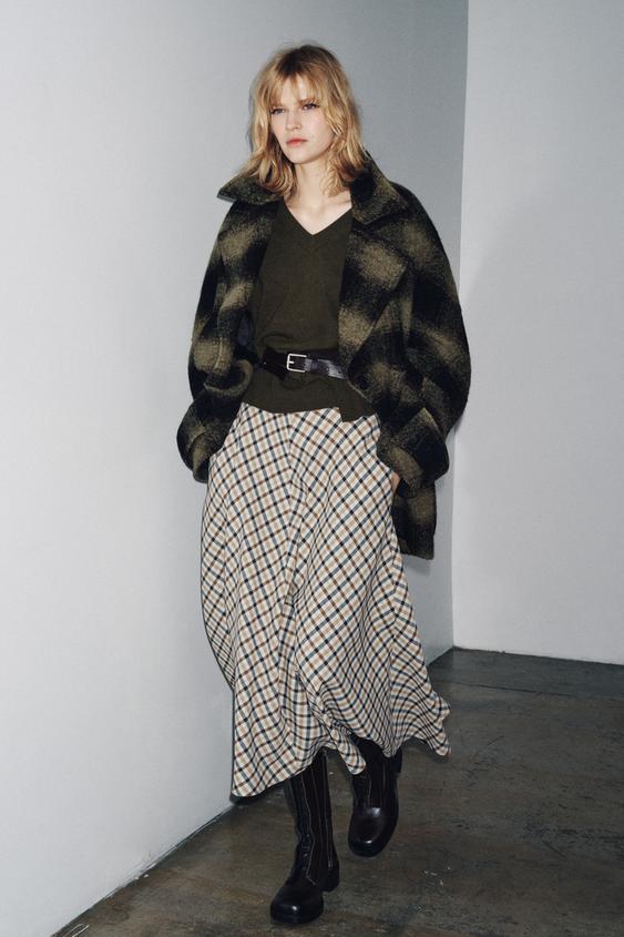 PLAID WOOL BLEND COAT ZW COLLECTION LIMITED EDITION - Black / Green ...