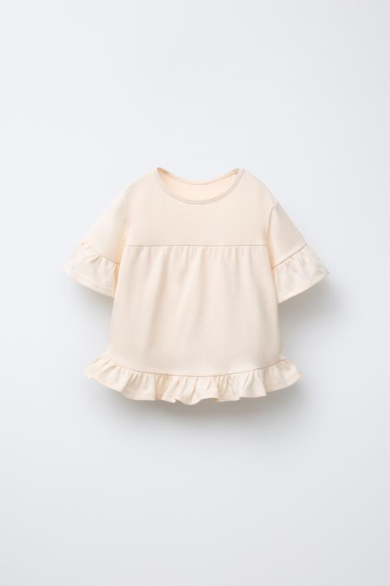 PLAIN RUFFLED T-SHIRT - Ecru | ZARA Canada