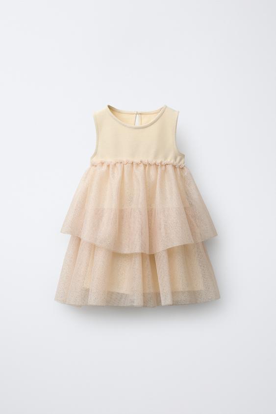 CONTRAST TULLE SHIMMER DRESS - Cava | ZARA India