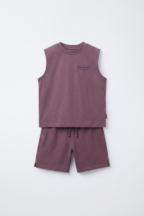 SLOGAN PRINT T-SHIRT AND BERMUDA SHORTS SET - dirty-mauve | ZARA Spain