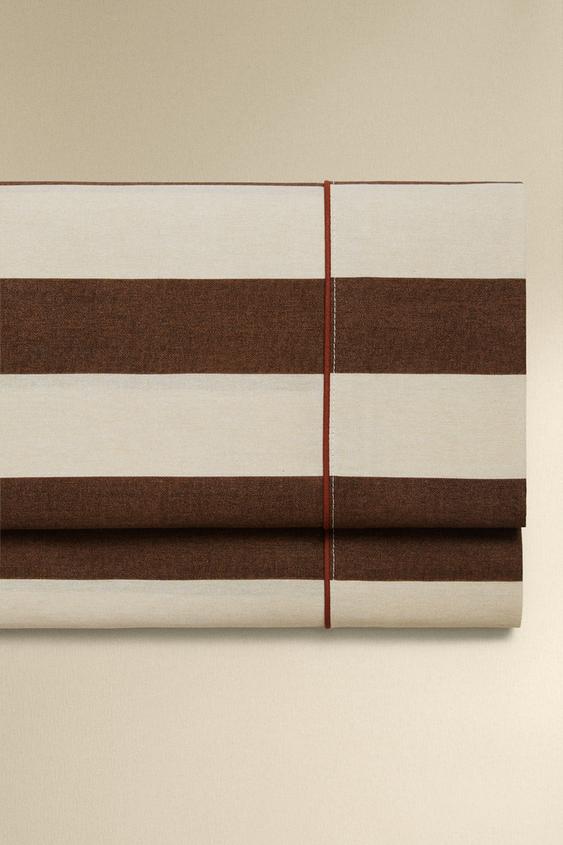 STRIPED WASHED COTTON FLAT SHEET - Brown | ZARA United Kingdom