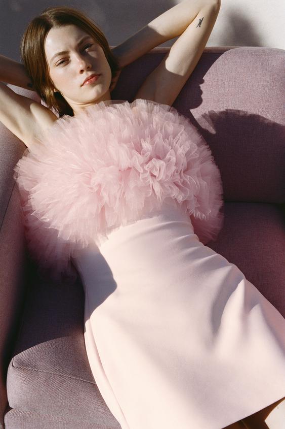 SHORT TULLE VOLUME DRESS - Pastel pink | ZARA UAE - Dubai/Sharjah/Ajman ...