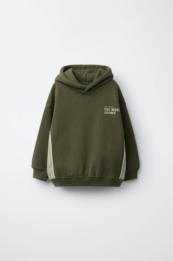 MOLETOM COM CAPUZ COLOR BLOCK TEXTO - Caqui | ZARA Brasil