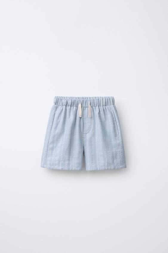 STRIPED SHORTS WITH COTTON AND LINEN - Blue | ZARA United States