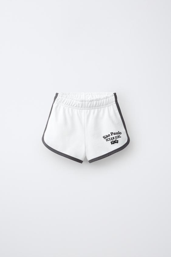 SHORT À INSCRIPTION ET CONTRASTE - Blanc | ZARA Canada