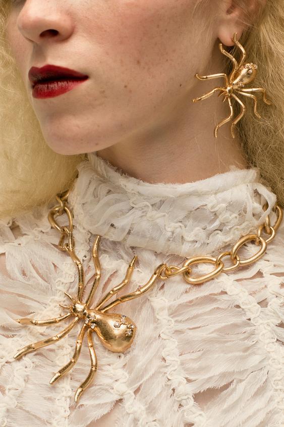 SPIDER RHINESTONE EARRINGS - Golden | ZARA Turkey