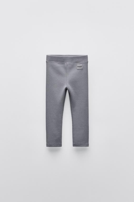 LABEL DETAIL RIBBED LEGGINGS - Steel | ZARA United States