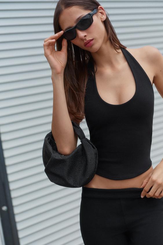 MALA DE MÃO COM APLICAÇÕES BRILHANTES - Preto | ZARA Portugal