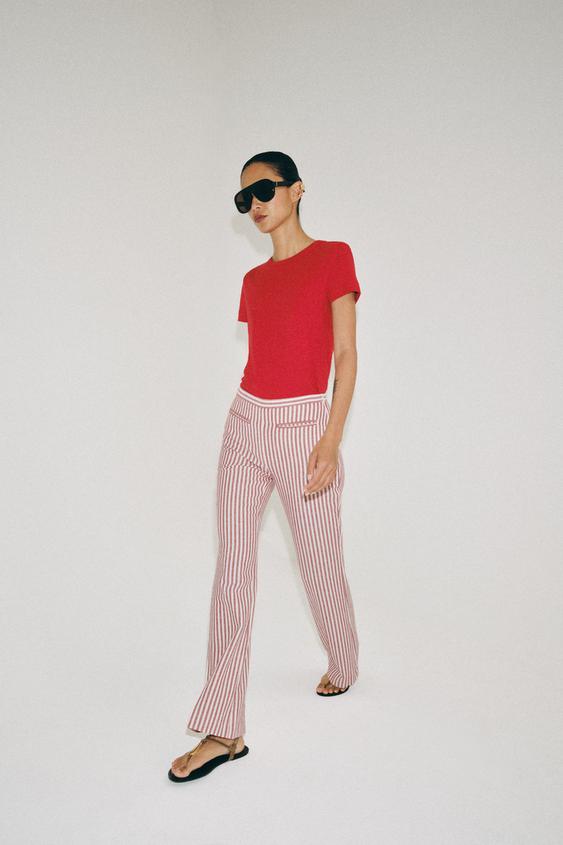 PANTALON À RAYURES ZW COLLECTION - Rouge / Blanc | ZARA Canada
