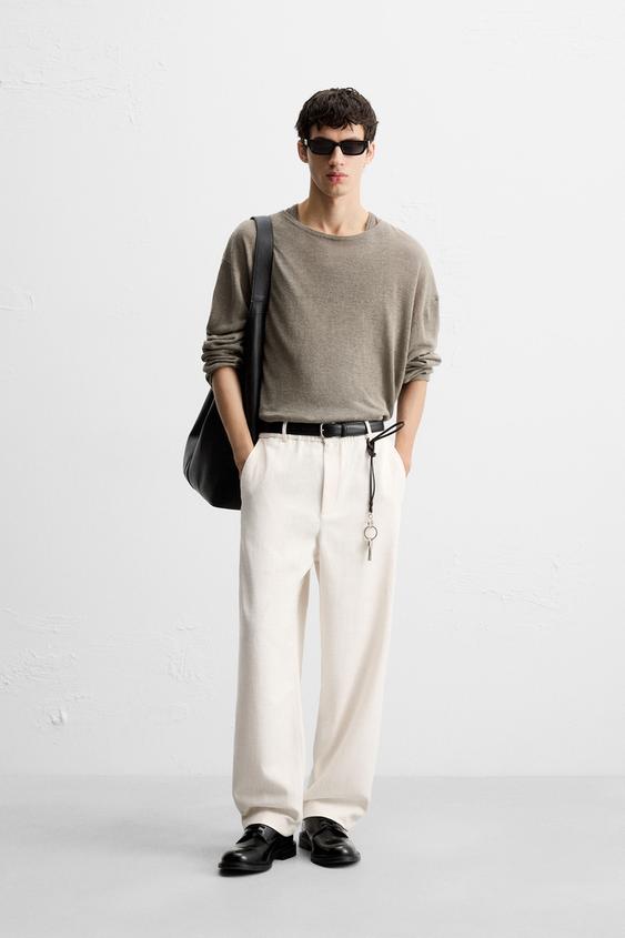 TEXTURED REGULAR FIT PANTS - Ecru | ZARA United States