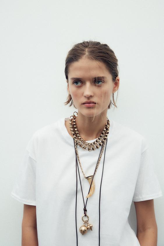 PACK OF 3 CHAIN NECKLACES WITH HORN PENDANT - Golden | ZARA Australia