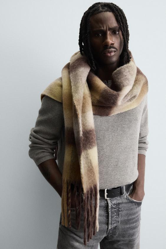 BRUSHED CHECK SCARF - Brown | ZARA United Kingdom