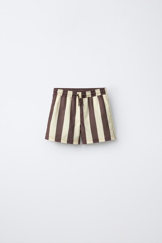 6-14 TAHUN/ CELANA BERMUDA RENANG BERGARIS - Cokelat muda | ZARA Indonesia