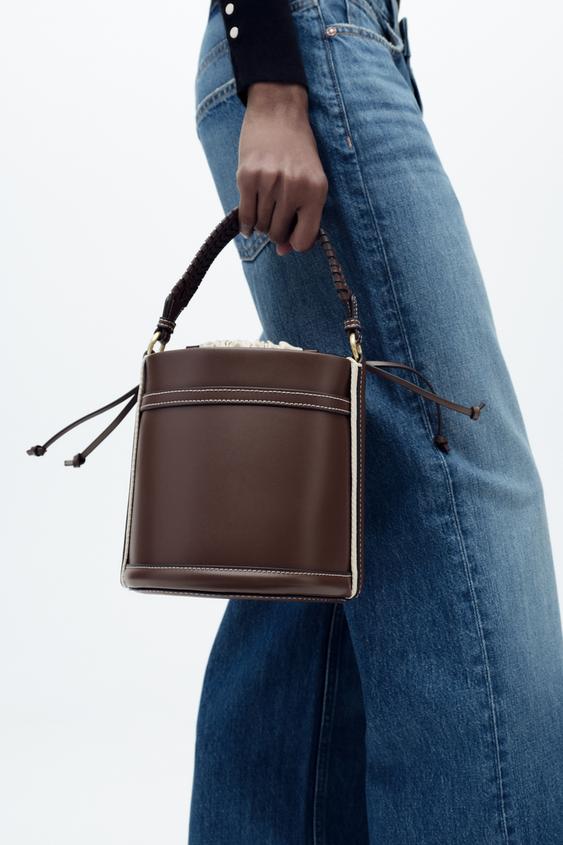 Double Handle Bucket Bag Brown Zara Hungary Magyarország