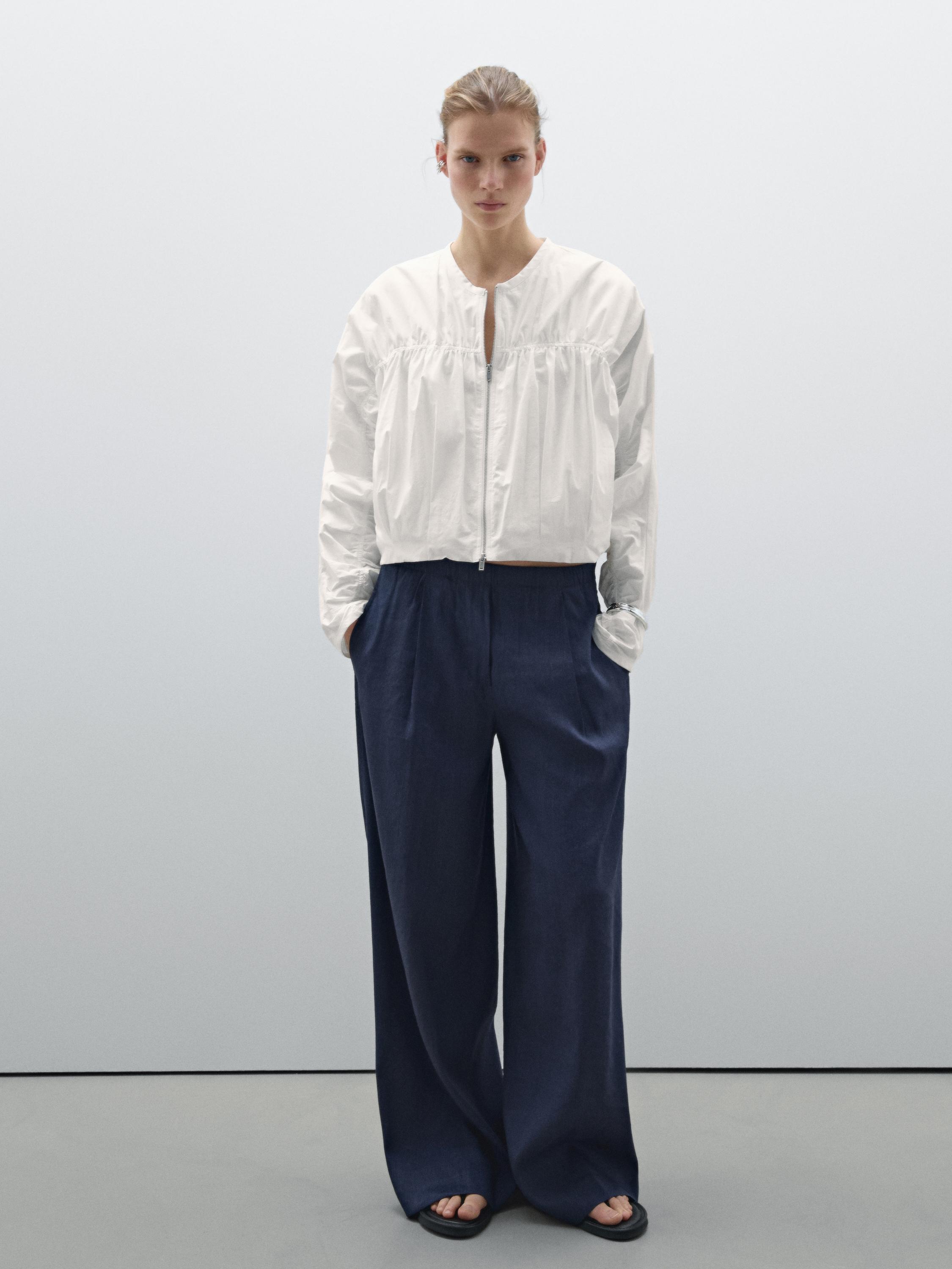Voluminous bomber jacket with gathered detail - White | ZARA Voluminous bomber jacket with gathered detail - White | ZARA