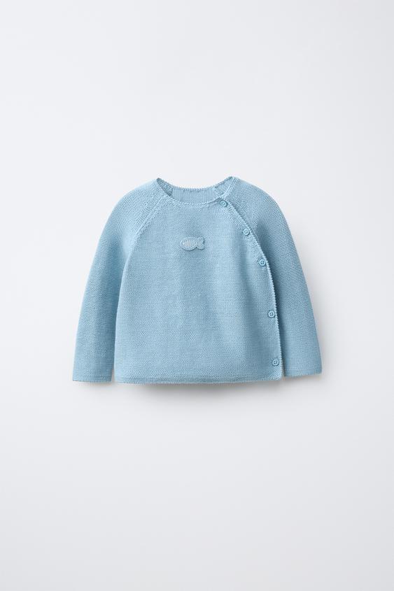 PULLOVER IN MAGLIA CON APPLICAZIONE PESCE - Turchese chiaro | ZARA ...