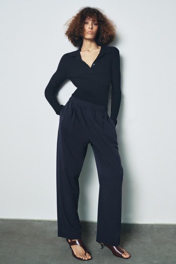 ΠΑΝΤΕΛΟΝΙ ΜΕ ΚΟΡΔΟΝΙ ΣΕ ΑΝΤΙΘΕΣΗ Zw Collection Μπλε Zara Greece