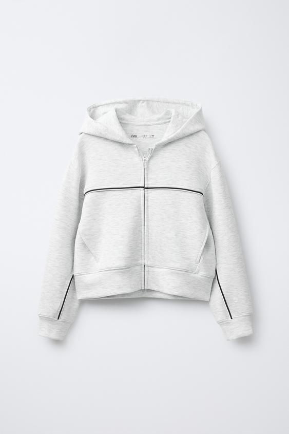 HOODIE WITH CONTRAST PIPING - Grey marl | ZARA United Kingdom