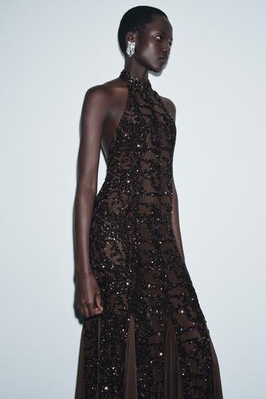 ROBE HALETR À PAILLETTES - Marron | ZARA France