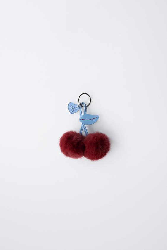 FAUX FUR CHERRY KEY RING - Burgundy | ZARA India
