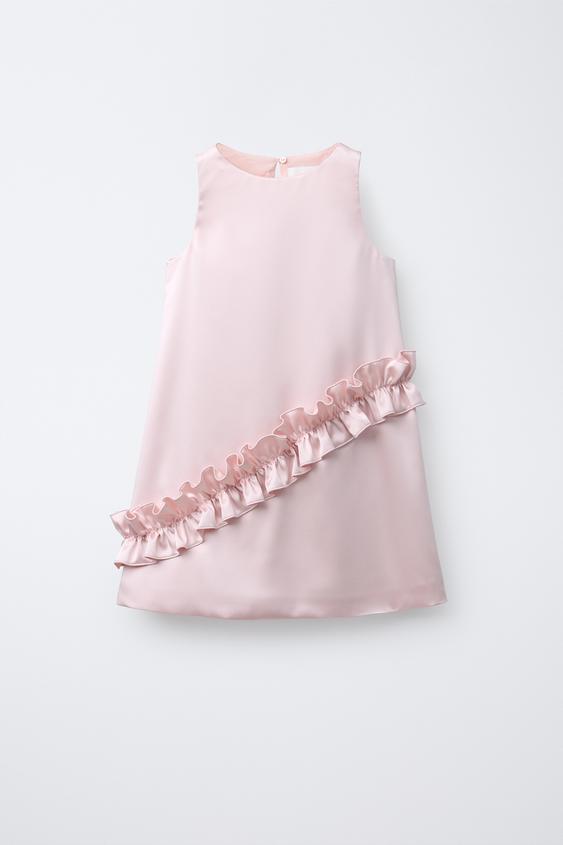 RUFFLED SATIN DRESS - Pink | ZARA Ireland